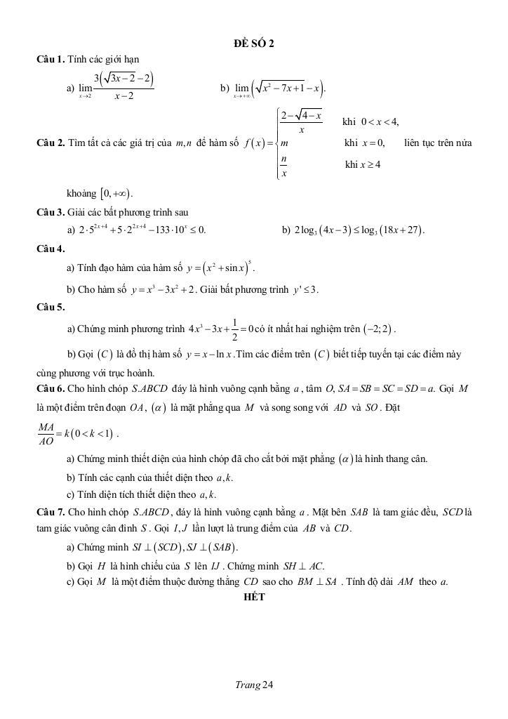 Giải Toán Đề Ôn Tập Ck1 Toán 11 Năm 2025 – 2026 Trường Chuyên Lương Văn ...