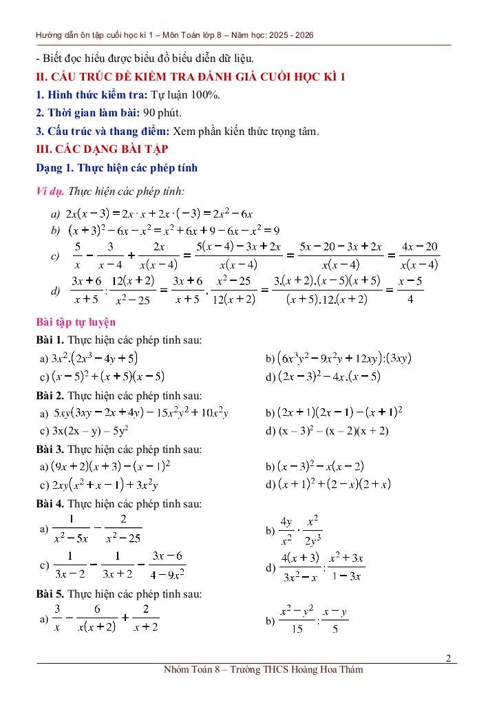 Giải Toán Ôn Tập Cuối Học Kì 1 Toán 8 Năm 2025 – 2026 Trường Thcs Hoàng Hoa Thám – Tp Hcm | Đáp ...